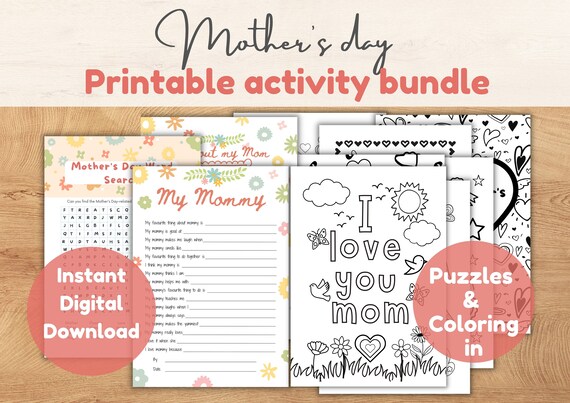 Printable Mothers Day Activity Pack Coloring in | Etsy