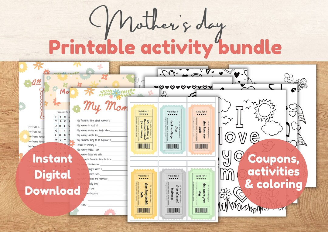 Printable Mothers Day Activity~ Coupons & Coloring In~ Mothers Day ...