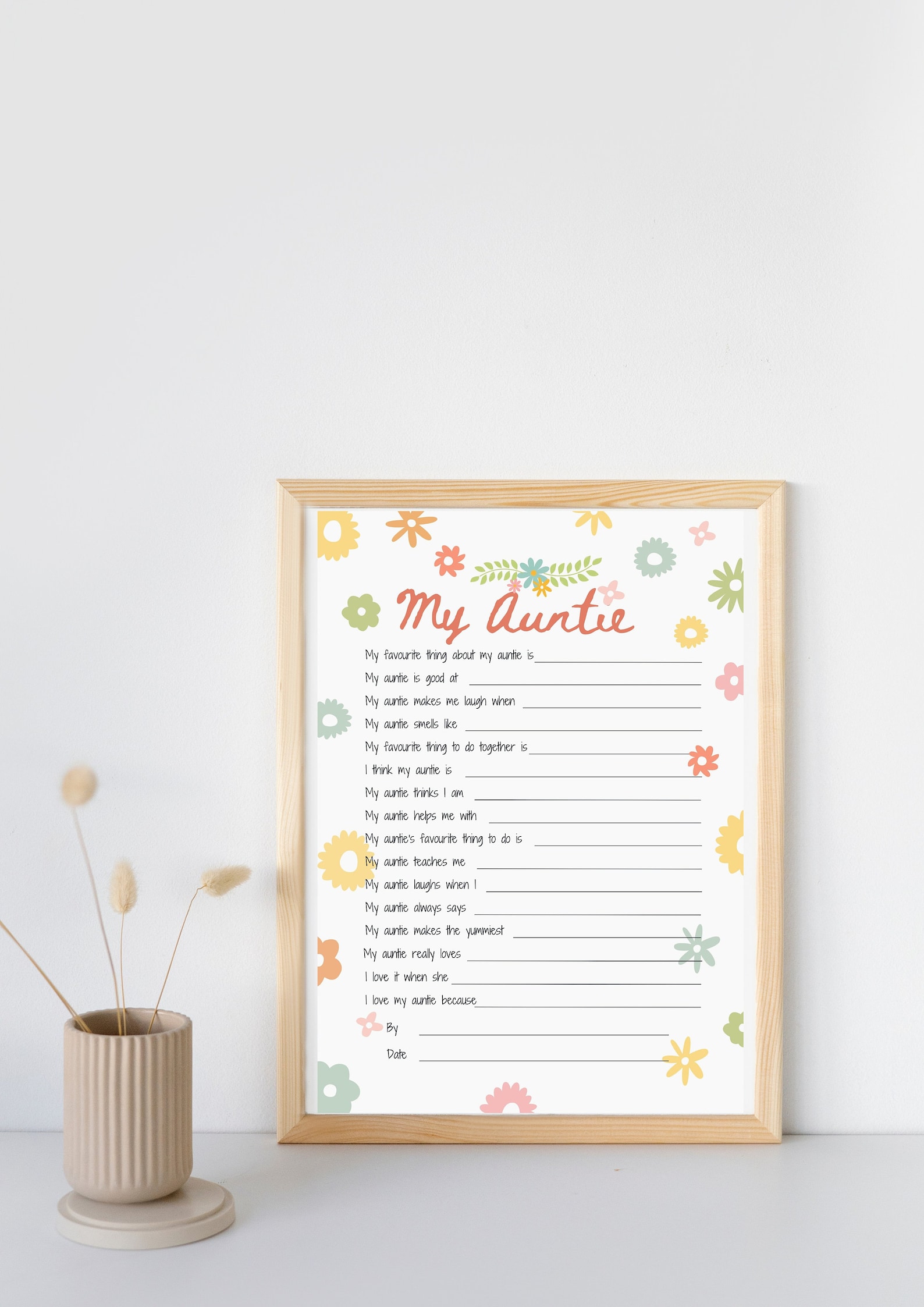 All About My Auntie Printable Mothers Day Gift Idea. Reasons I Love My ...