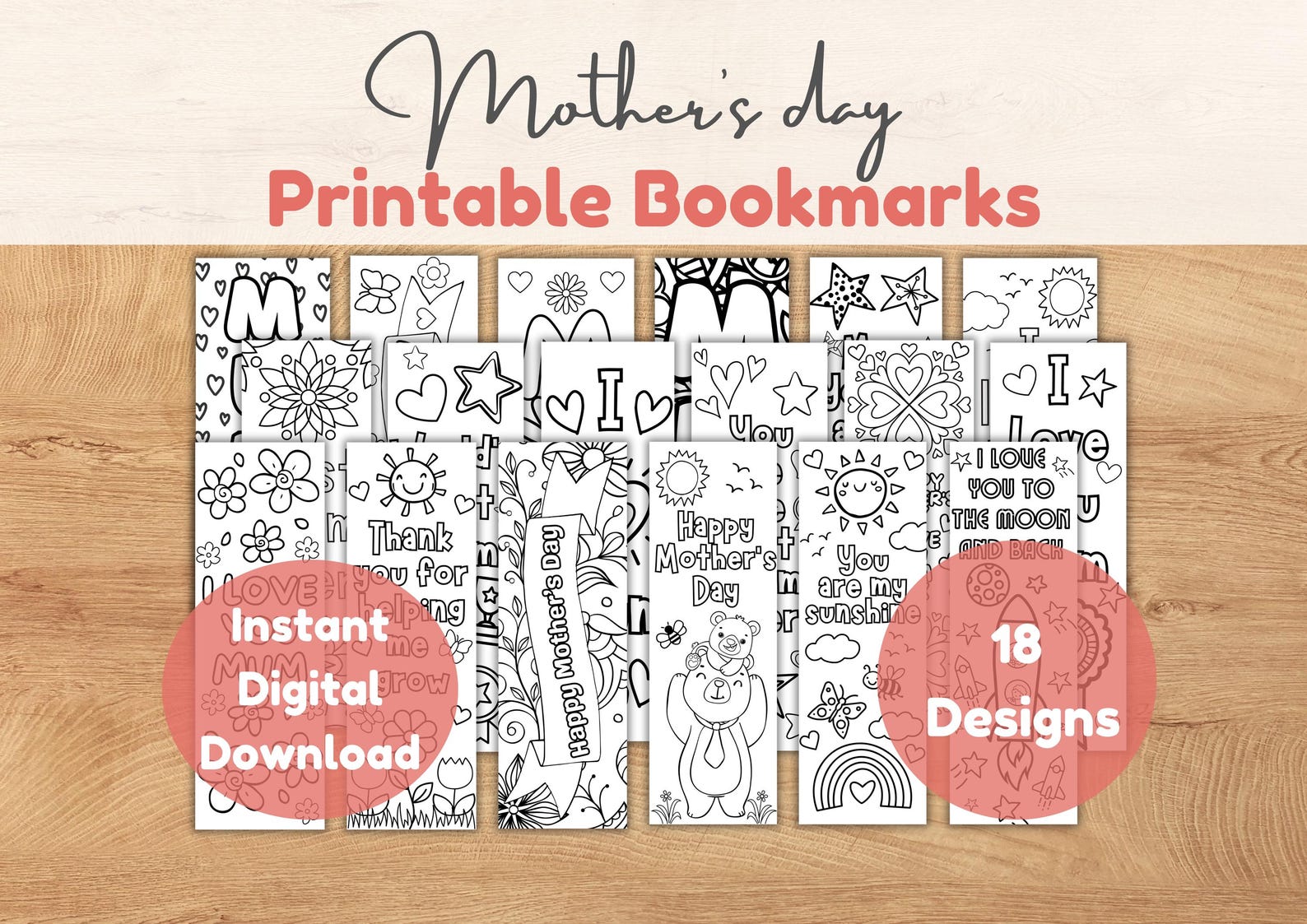 Printable Mother's Day Coloring Bookmarks Craft Activity Gift Idea for ...