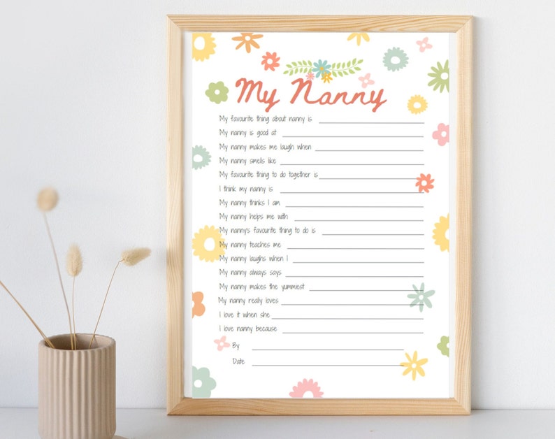 All About My Nanny Printable Gift Idea ~ Mothers Day Activity Bundle ...