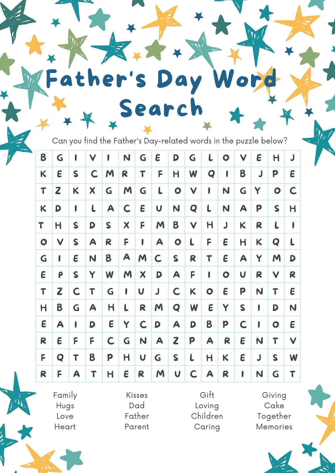Printable Father's Day Word Search ~ Printable Fathers Day Activity ...