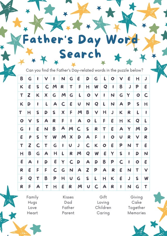 Printable Father's Day Word Search Printable Fathers Day - Etsy
