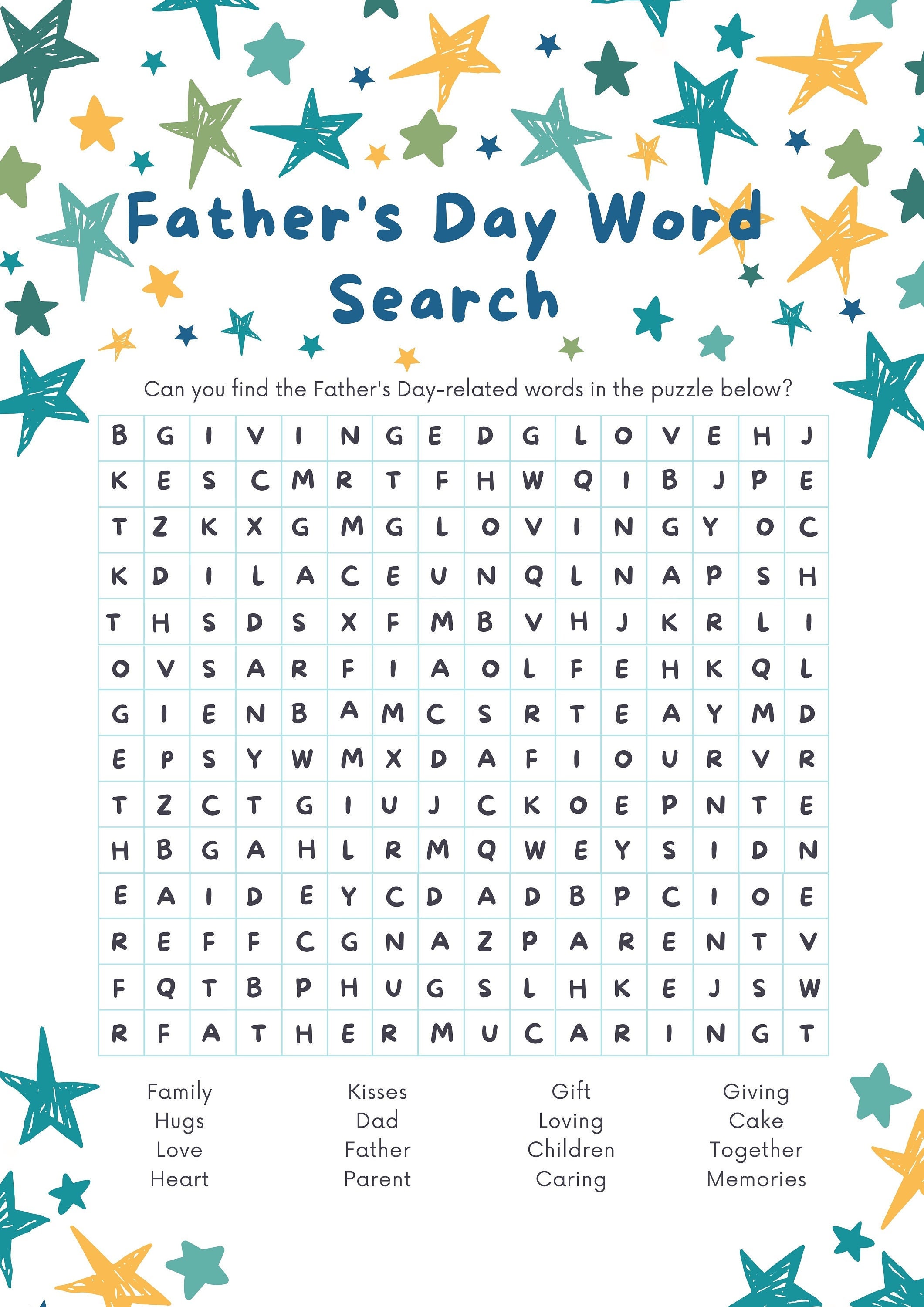Printable Father's Day Word Search ~ Printable Fathers Day Activity ...