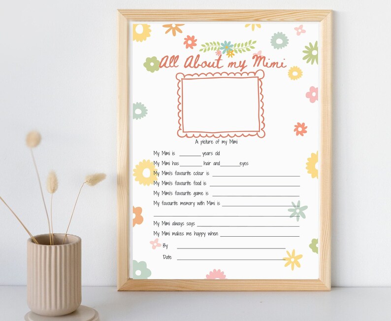 All About My Mimi Printable Mothers Day Gift. Reasons I Love My Mimi ...