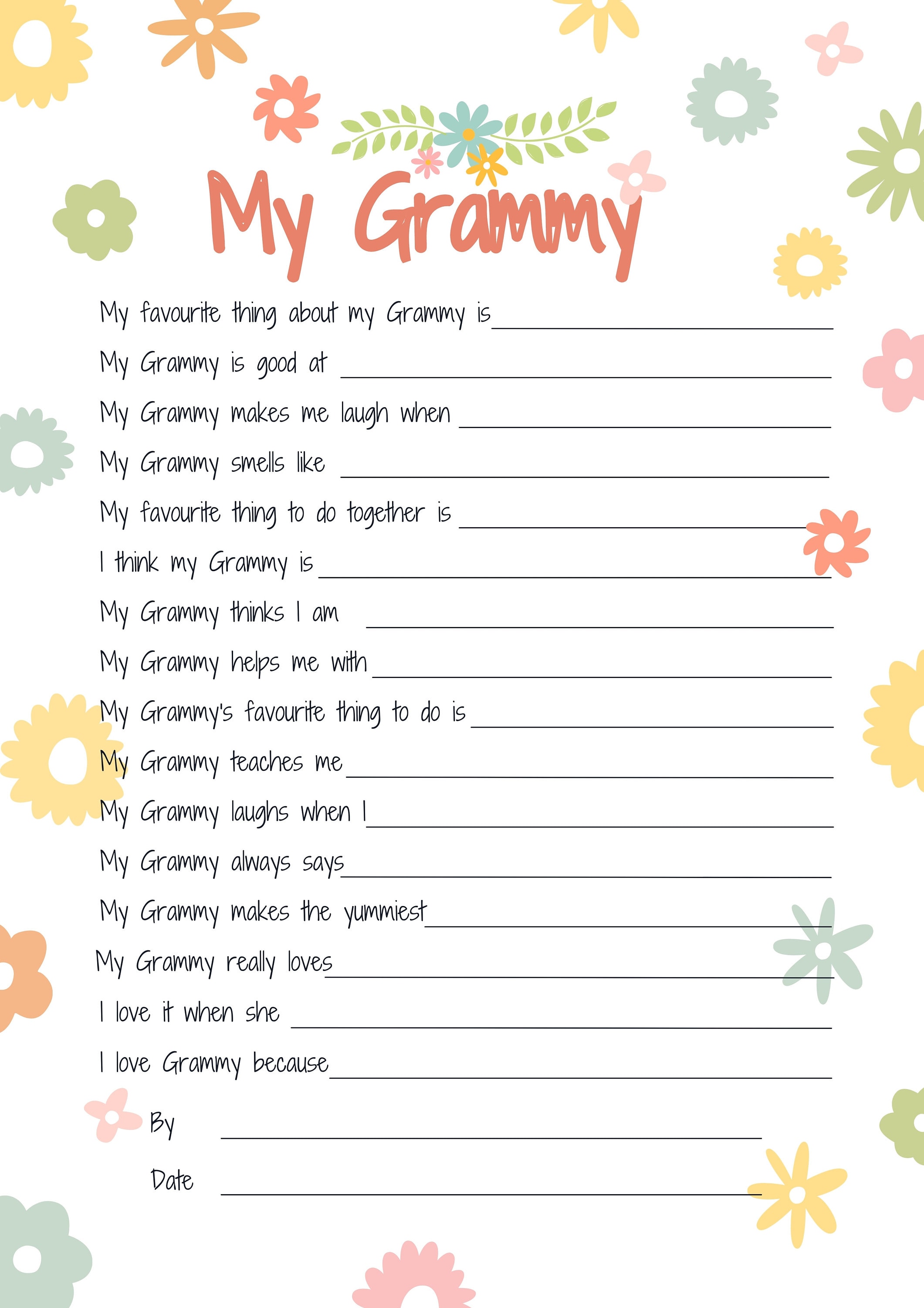 Reasons I Love Grammy Printable Keepsake Gift Idea. Mothers Day ...