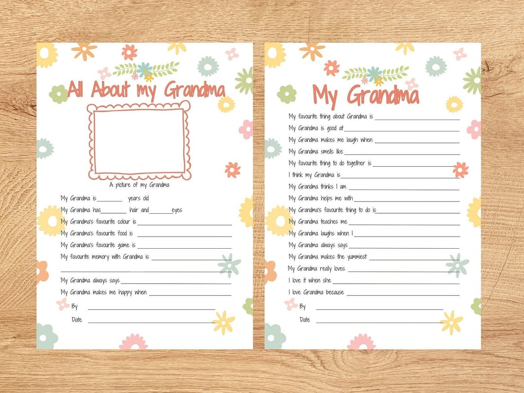 All About My Grandma Printable Gift Idea ~ Mothers Day Activity Bundle ...