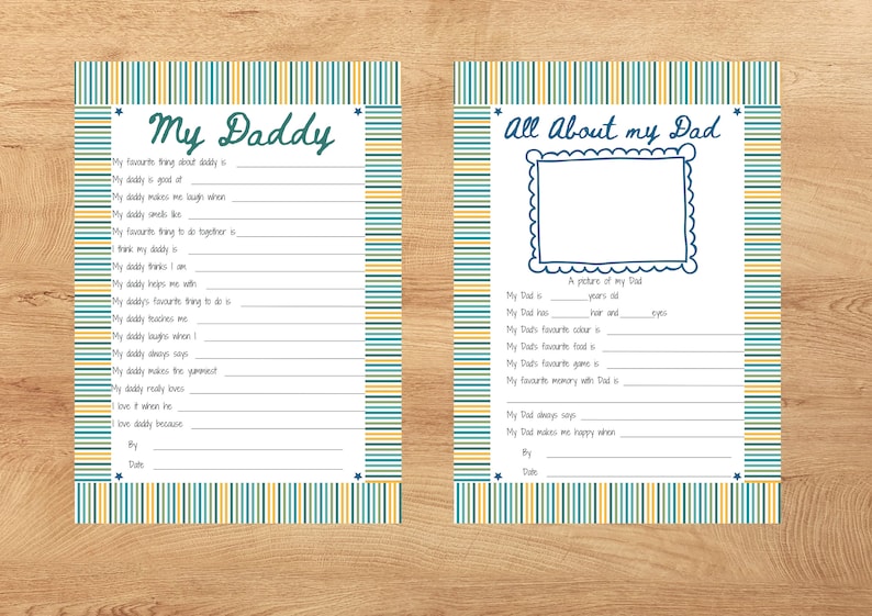Printable Fathers Day Activity~ About My Daddy~ Idea for Fathers Day ...