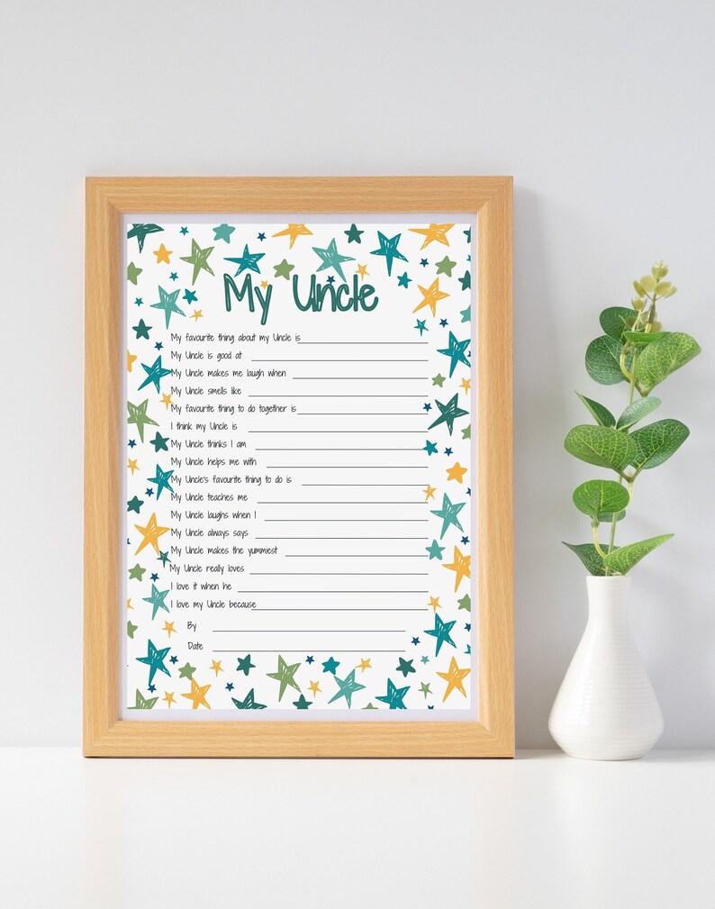 All About My Uncle Printable Fathers Day Gift Idea. Reasons I Love My ...