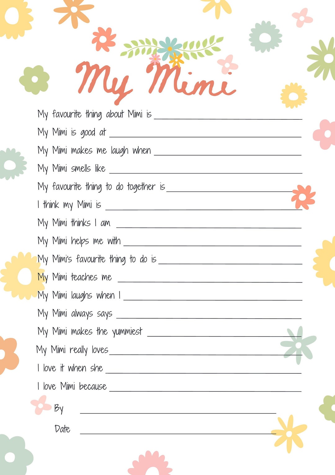 All About My Mimi Printable Mothers Day Gift Idea. Reasons I Love Mimi ...