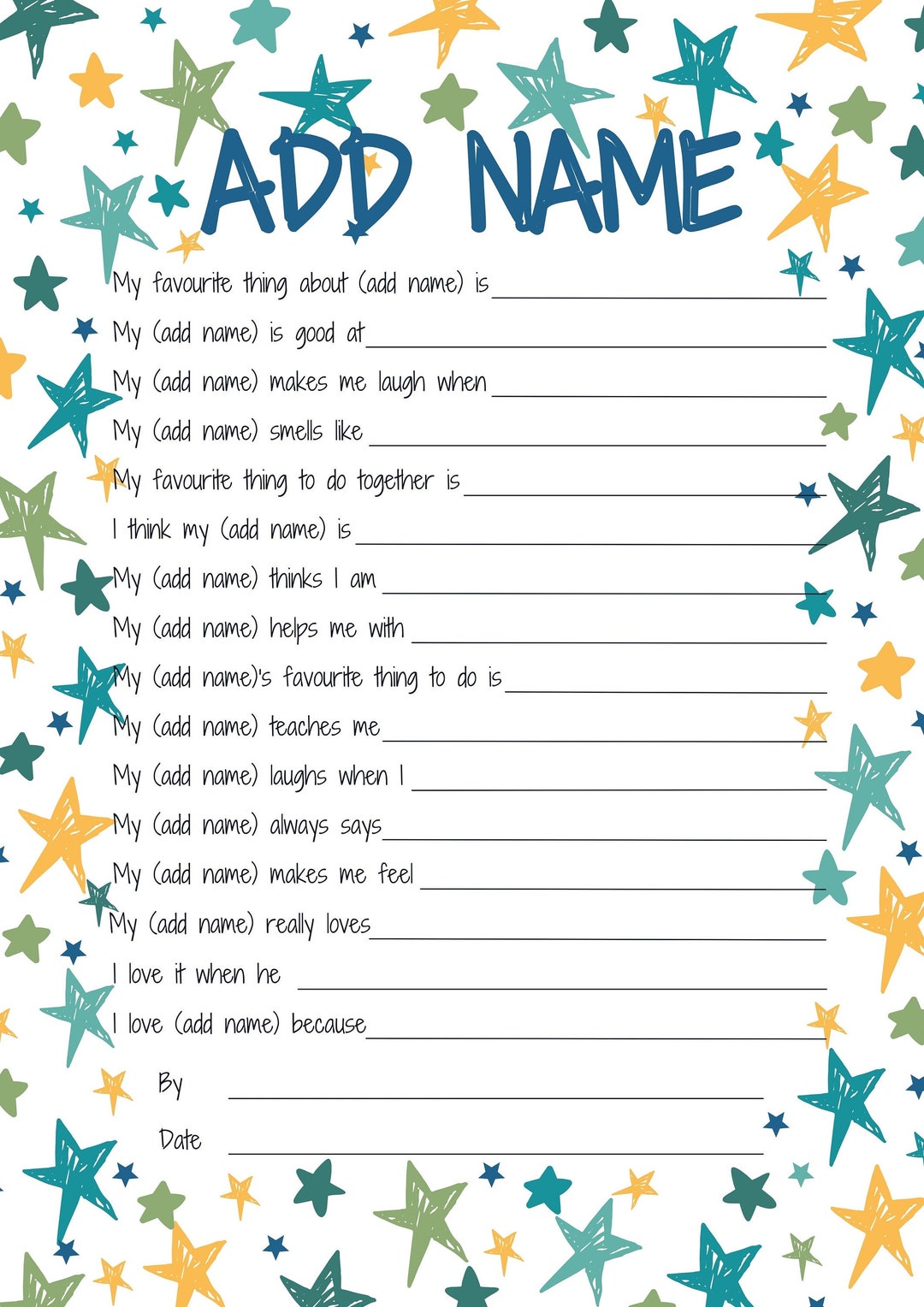 Printable Fathers Day Interview Keepsake Craft Activity Gift ...