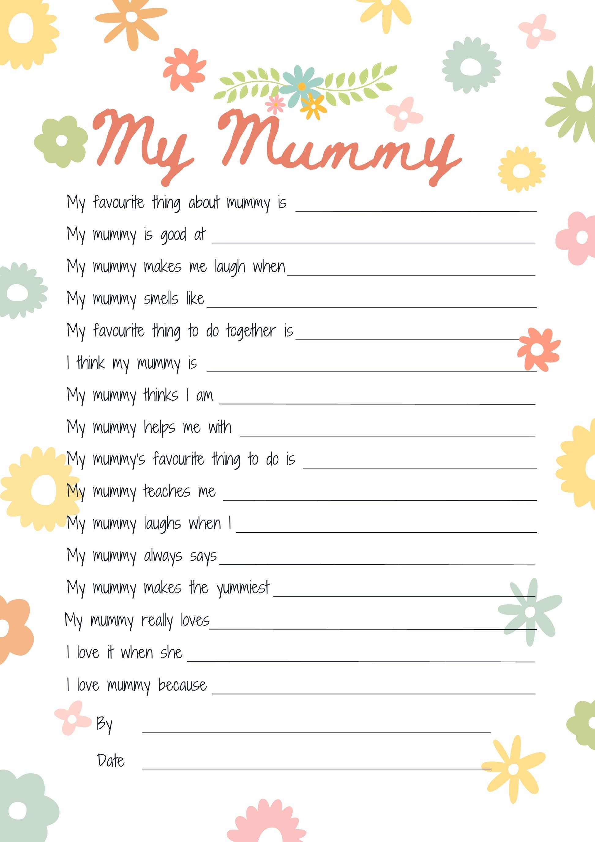 Printable Mothers Day Activity~ About My Mother~ Idea for Mothers Day ...