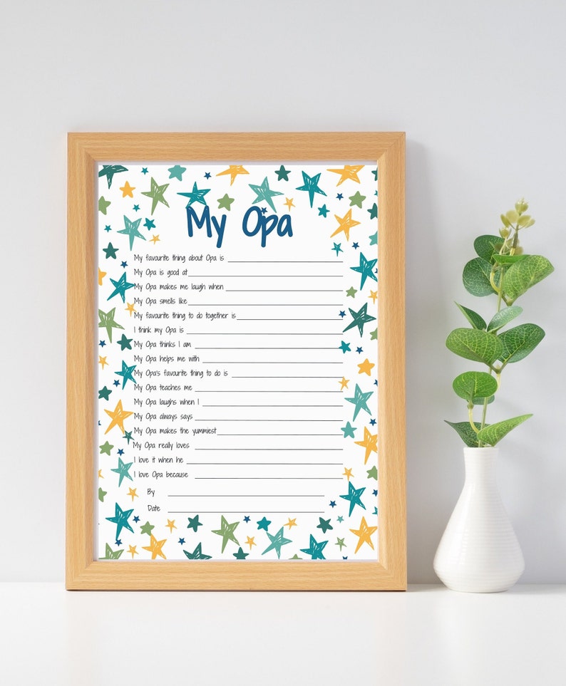 All About My Opa Printable Fathers Day Keepsake Gift Idea. Reasons I ...