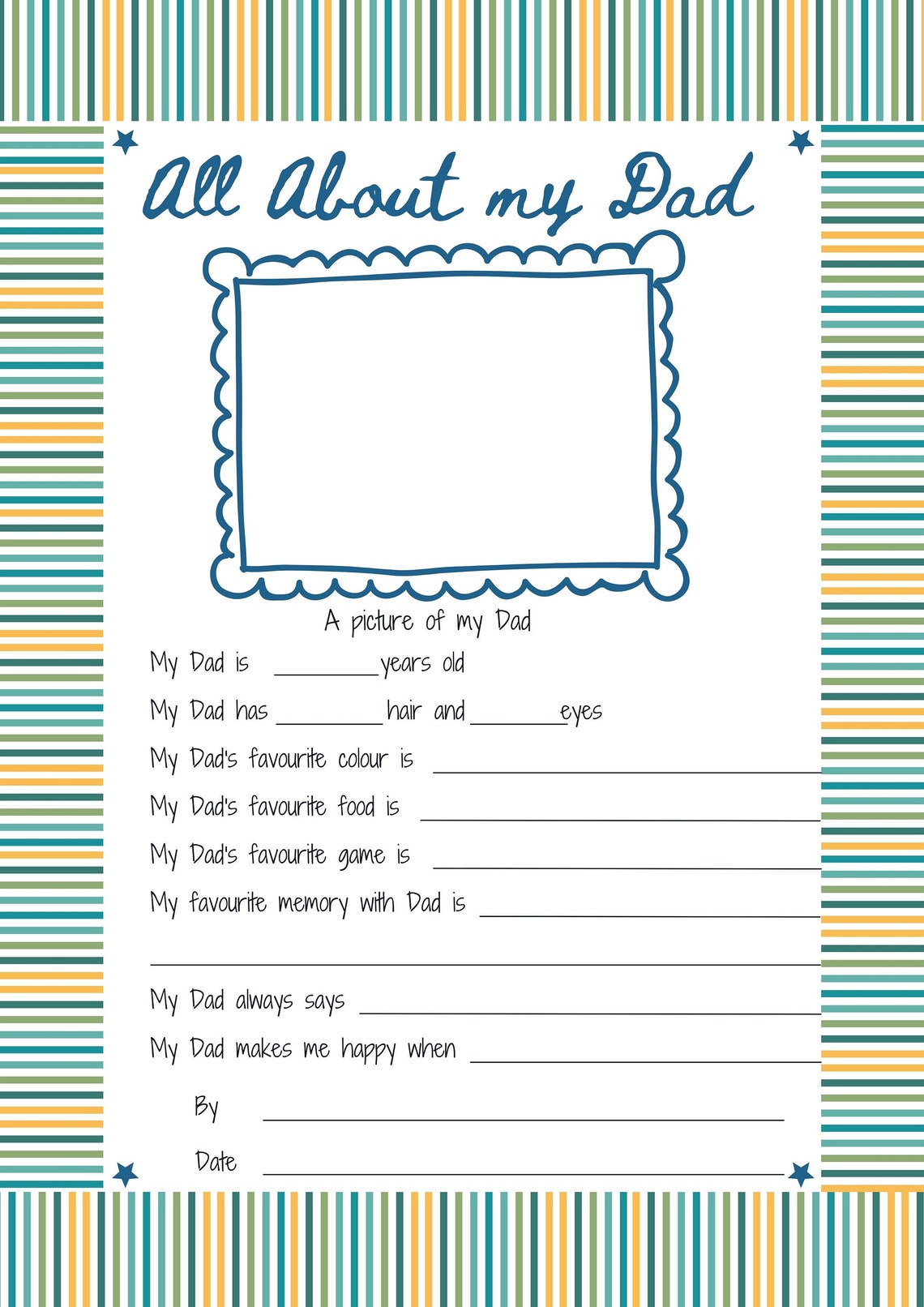 Printable Fathers Day Activity~ About My Daddy~ Idea for Fathers Day ...