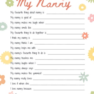 All About My Nanny Printable Gift Idea ~ Mothers Day Activity Bundle ...