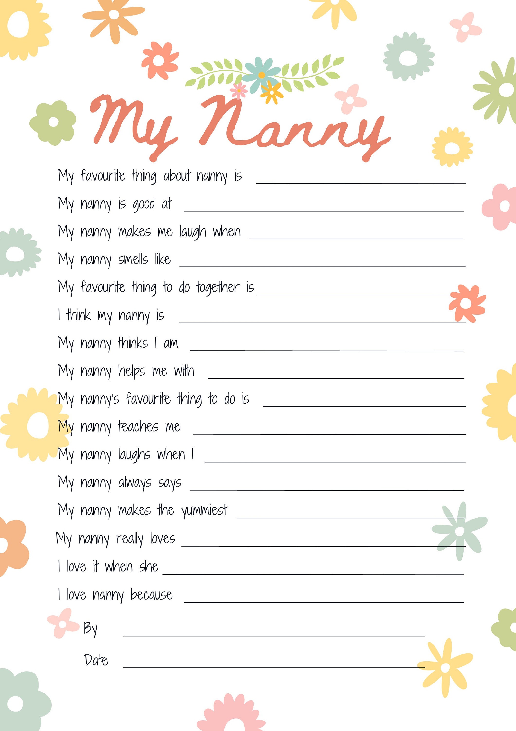 All About My Nanny Printable Gift Idea ~ Mothers Day Activity Bundle ...
