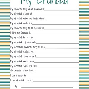 Printable Fathers Day Activity~ About My Grandad~ Idea for Fathers Day ...