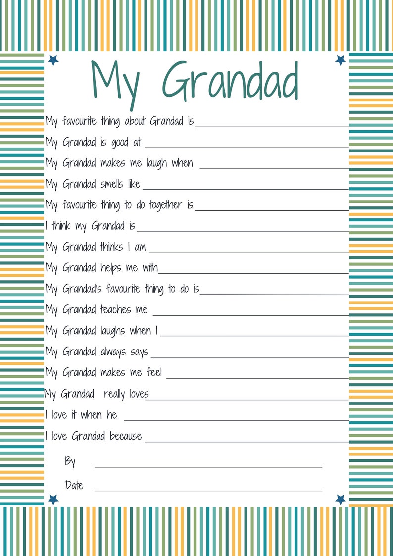 Printable Fathers Day Activity~ About My Grandad~ Idea for Fathers Day ...