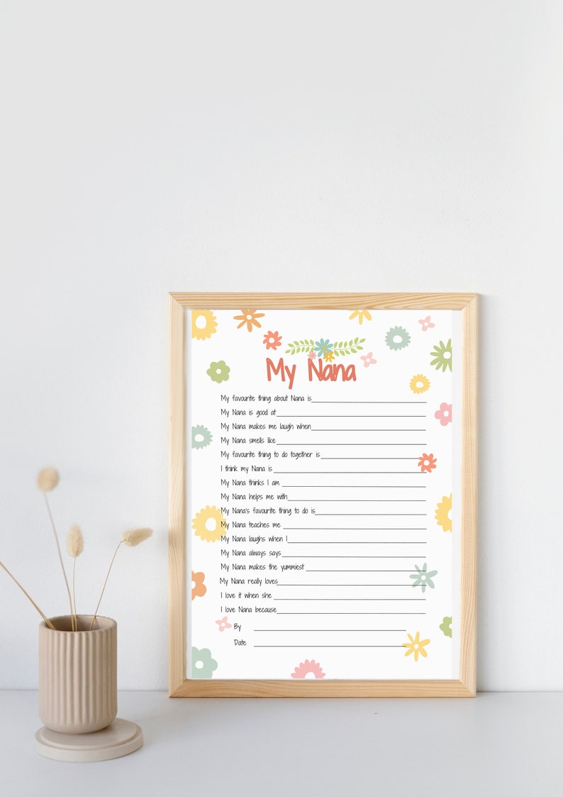 All About My Nana Printable Mothers Day Gift Idea. Reasons I Love Nana ...