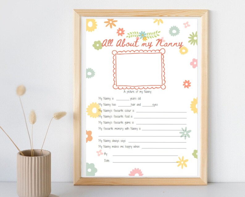 All About My Nanny Printable Gift Idea ~ Mothers Day Activity Bundle ...