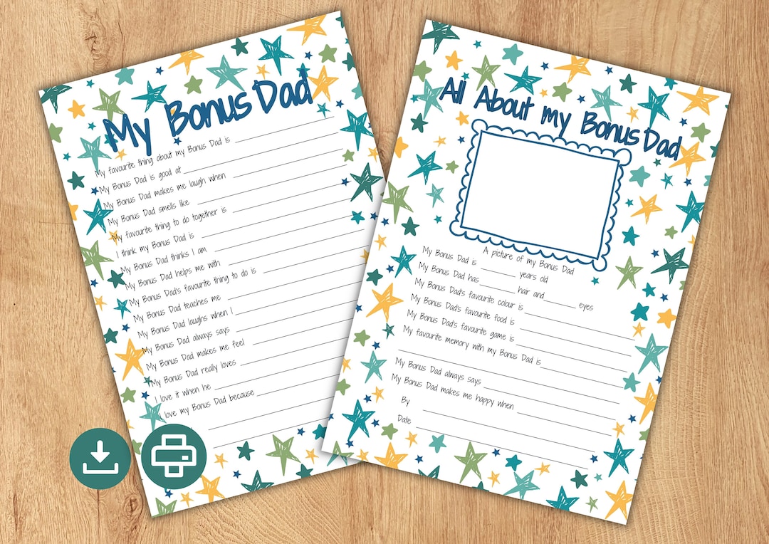 Reasons I Love My Bonus Dad Printable Keepsake Gift Idea for Father's ...