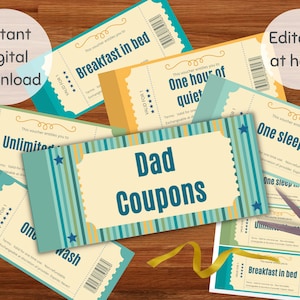 Editable Gift Coupon for Dad ~ Fathers Day Gift ~ Gift Voucher ...