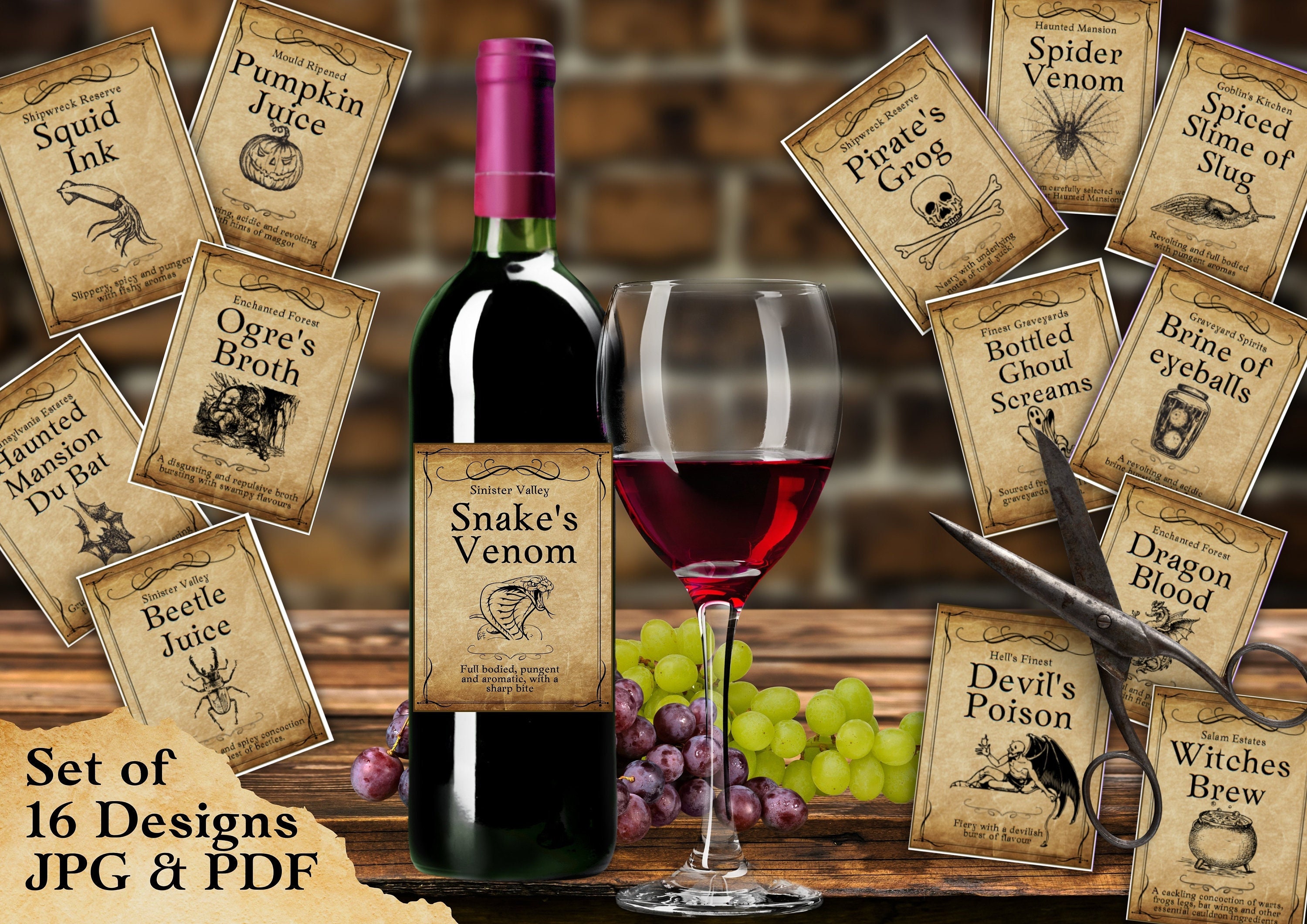 Printable Halloween Wine Bottle Labels ~ Editable Customizable ...