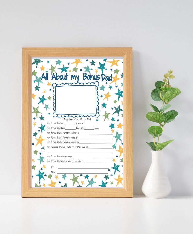 All About My Bonus Dad Printable Fathers Day Gift. Reasons I Love My ...