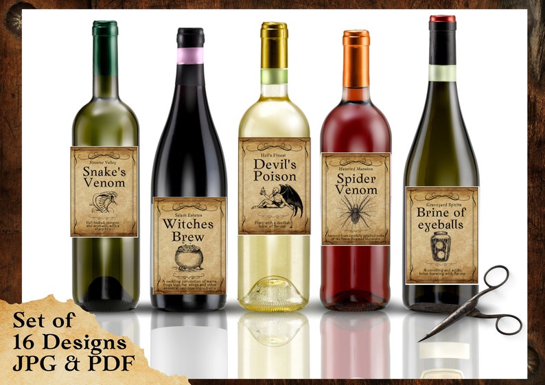 Printable Halloween Wine Bottle Labels ~ Editable Customizable ...