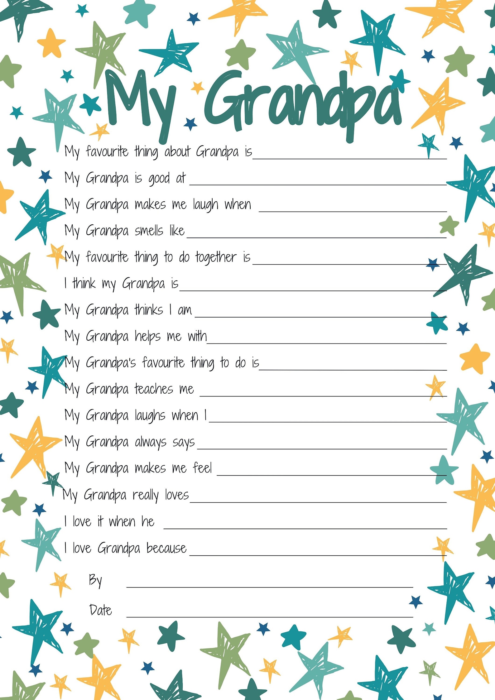 Printable Fathers Day Activity~ About My Grandpa~ Idea for Fathers Day ...