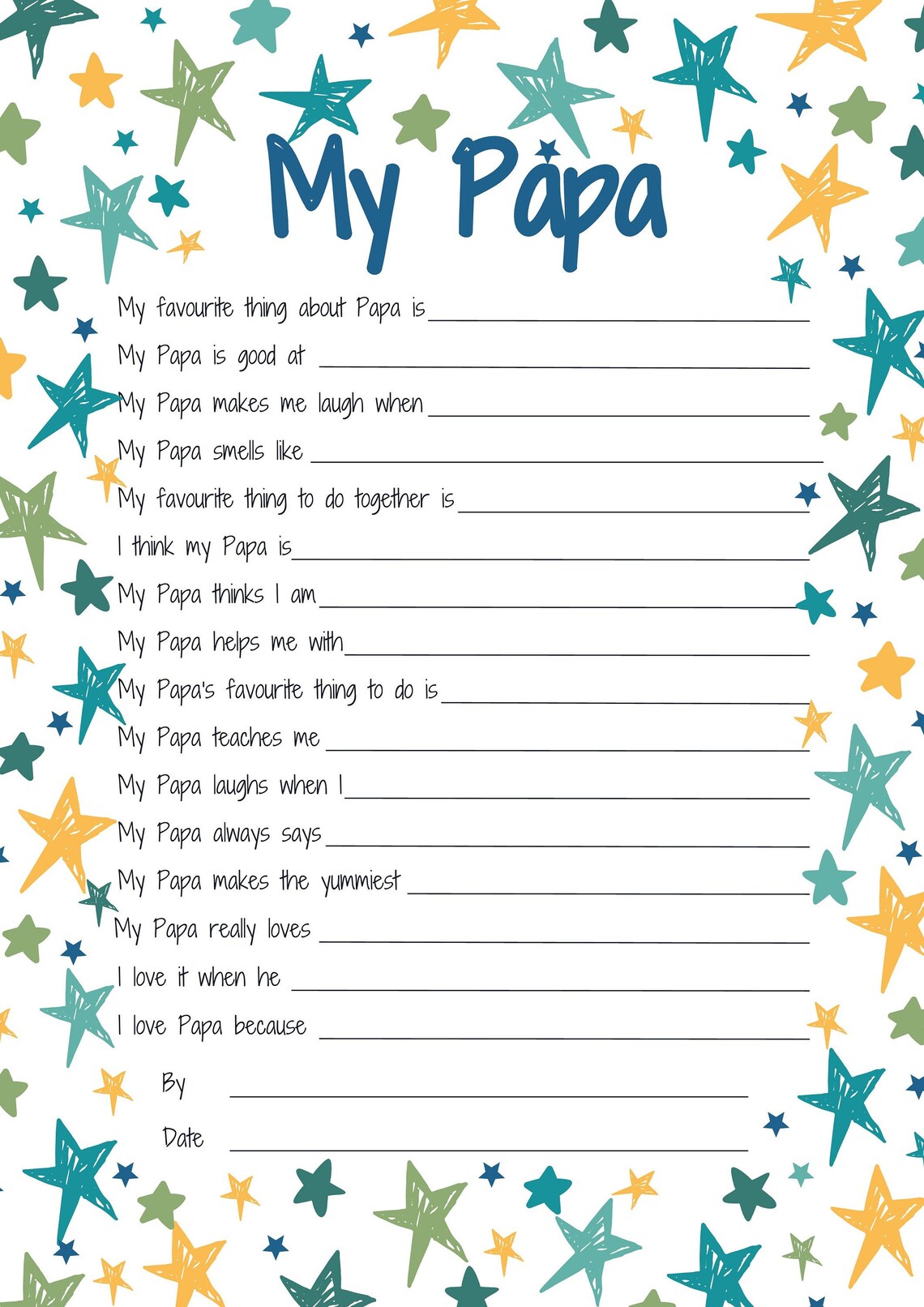 All About My Papa Printable Fathers Day Gift Idea. Reasons I Love Papa ...