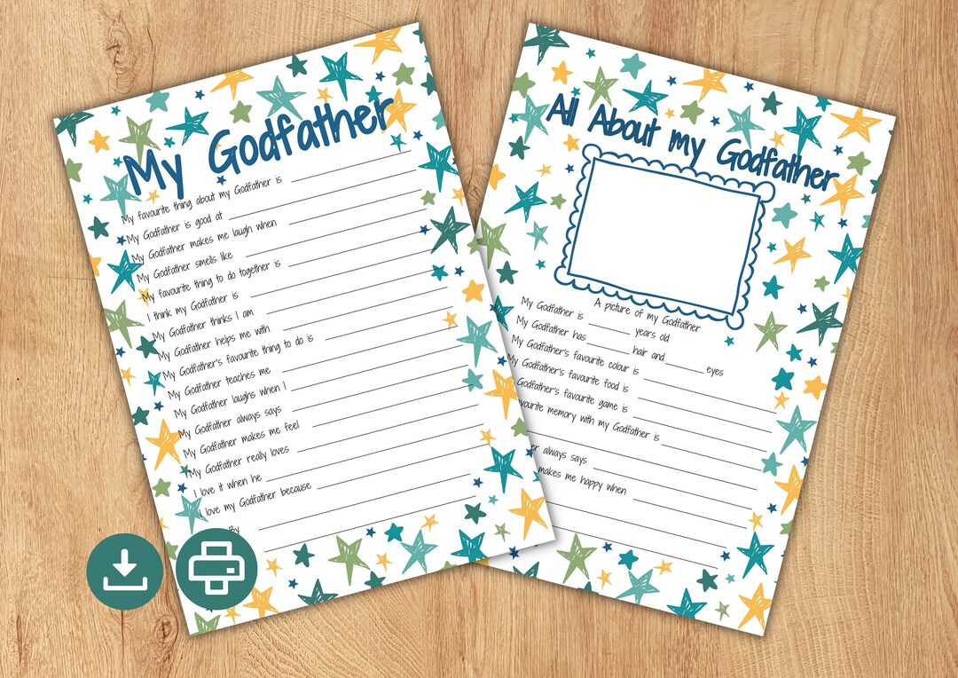All About My Godfather Printable Gift Idea. Father's Day Craft Activity ...