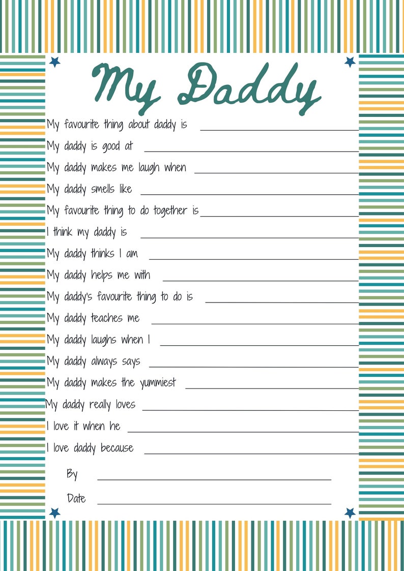 Printable Fathers Day Activity~ About My Daddy~ Idea for Fathers Day ...