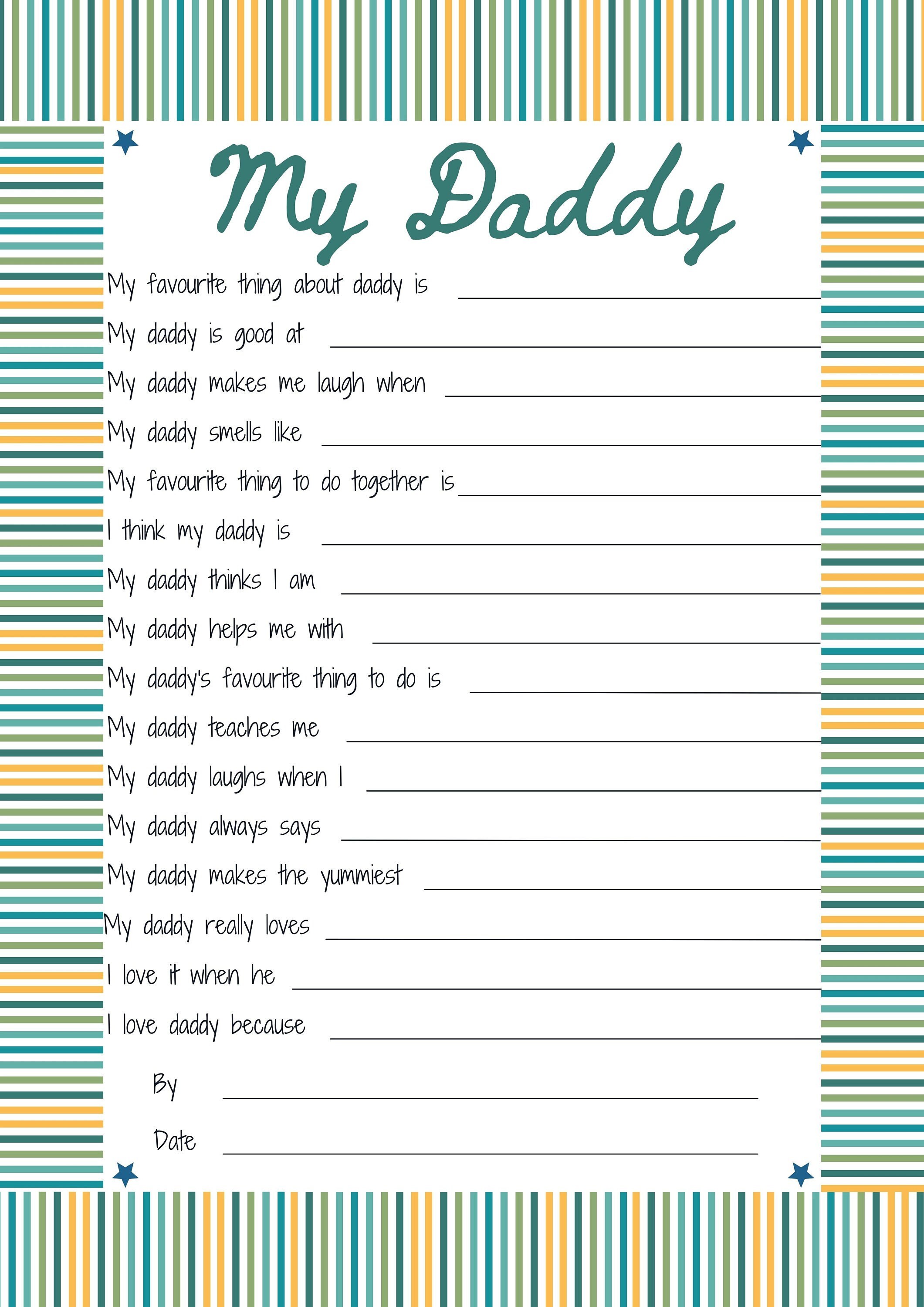 Printable Fathers Day Activity~ About My Daddy~ Idea for Fathers Day ...