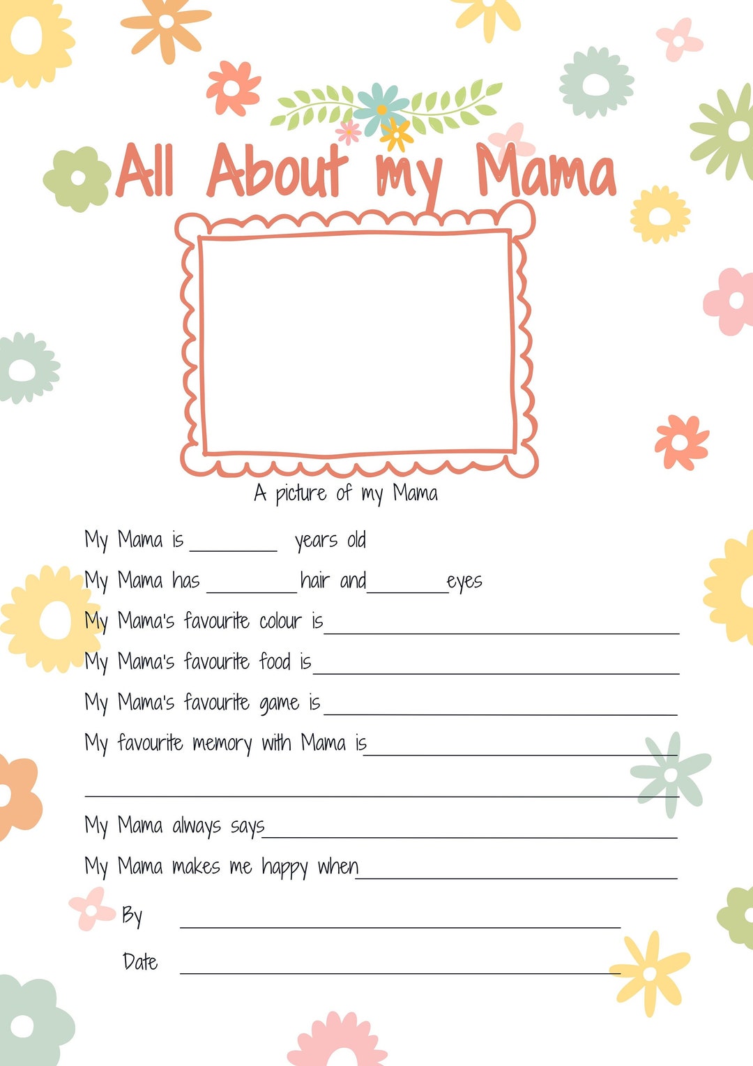 About My Mama Printable Mothers Day Gift Idea. Reasons I Love My Mama ...