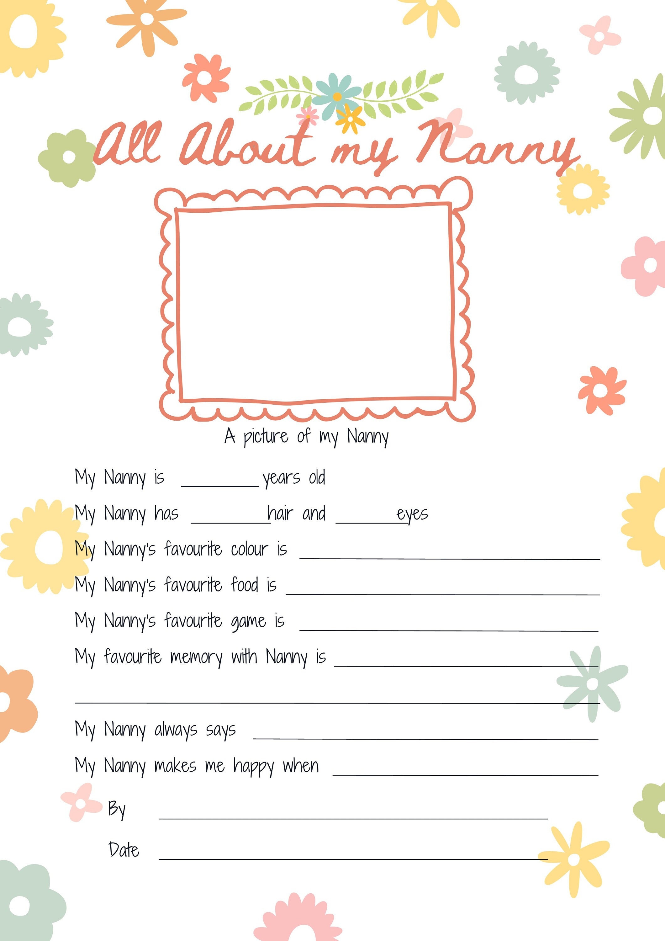 All About My Nanny Printable Mothers Day Activity ~ About My Nan ...