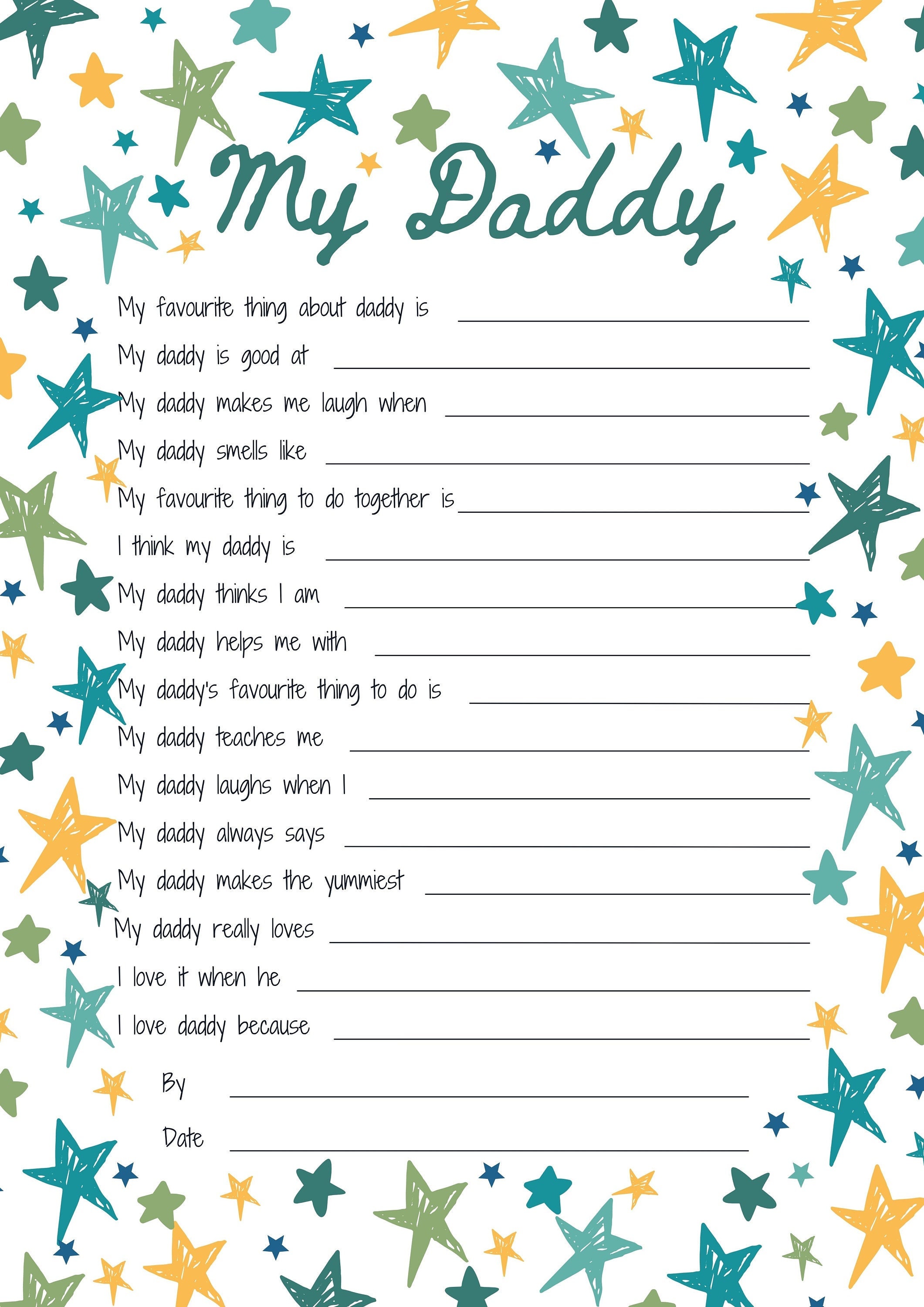 Printable Fathers Day Activity~ About My Daddy~ Idea for Fathers Day ...