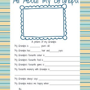 Printable Fathers Day Activity~ About My Grandpa~ Idea for Fathers Day ...