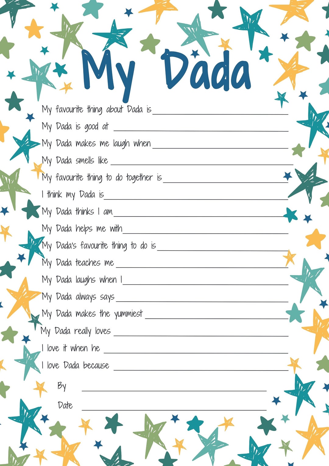 All About My Dada Printable Fathers Day Gift Idea. Reasons I Love Dada ...