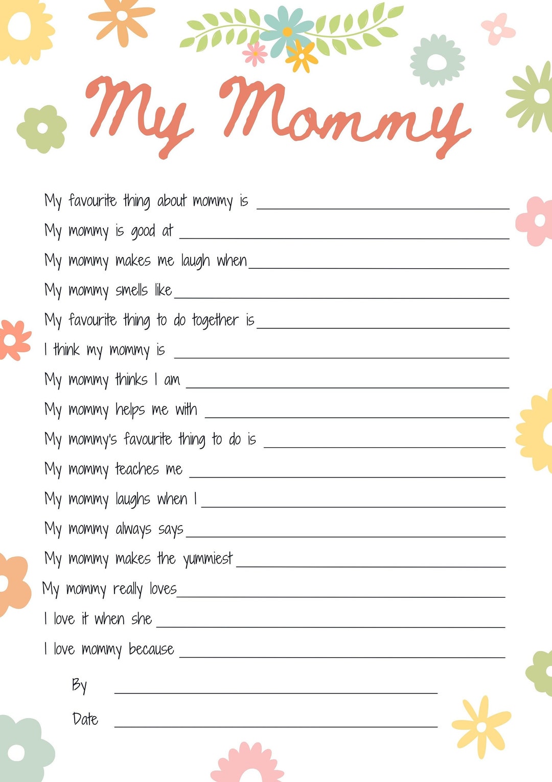 Printable Mothers Day Activity~ About My Mother~ Idea for Mothers Day ...