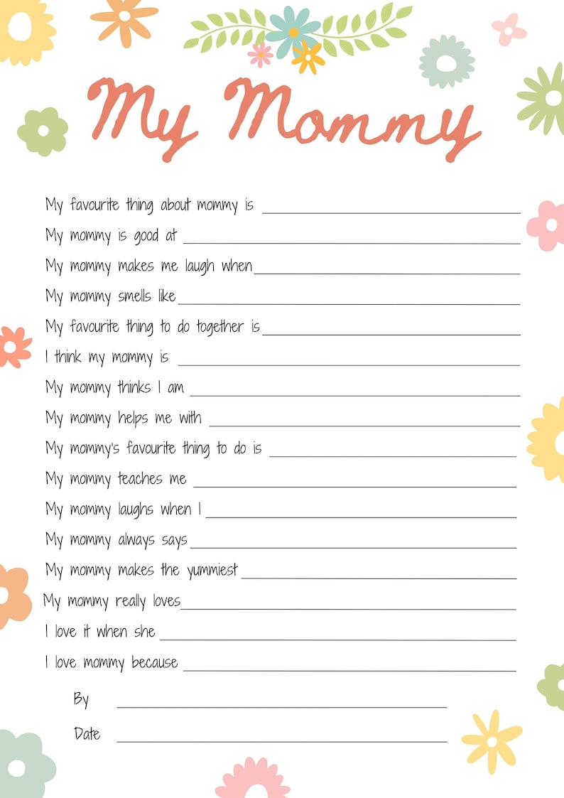 Printable Mothers Day Activity~ About My Mother~ Idea for Mothers Day ...