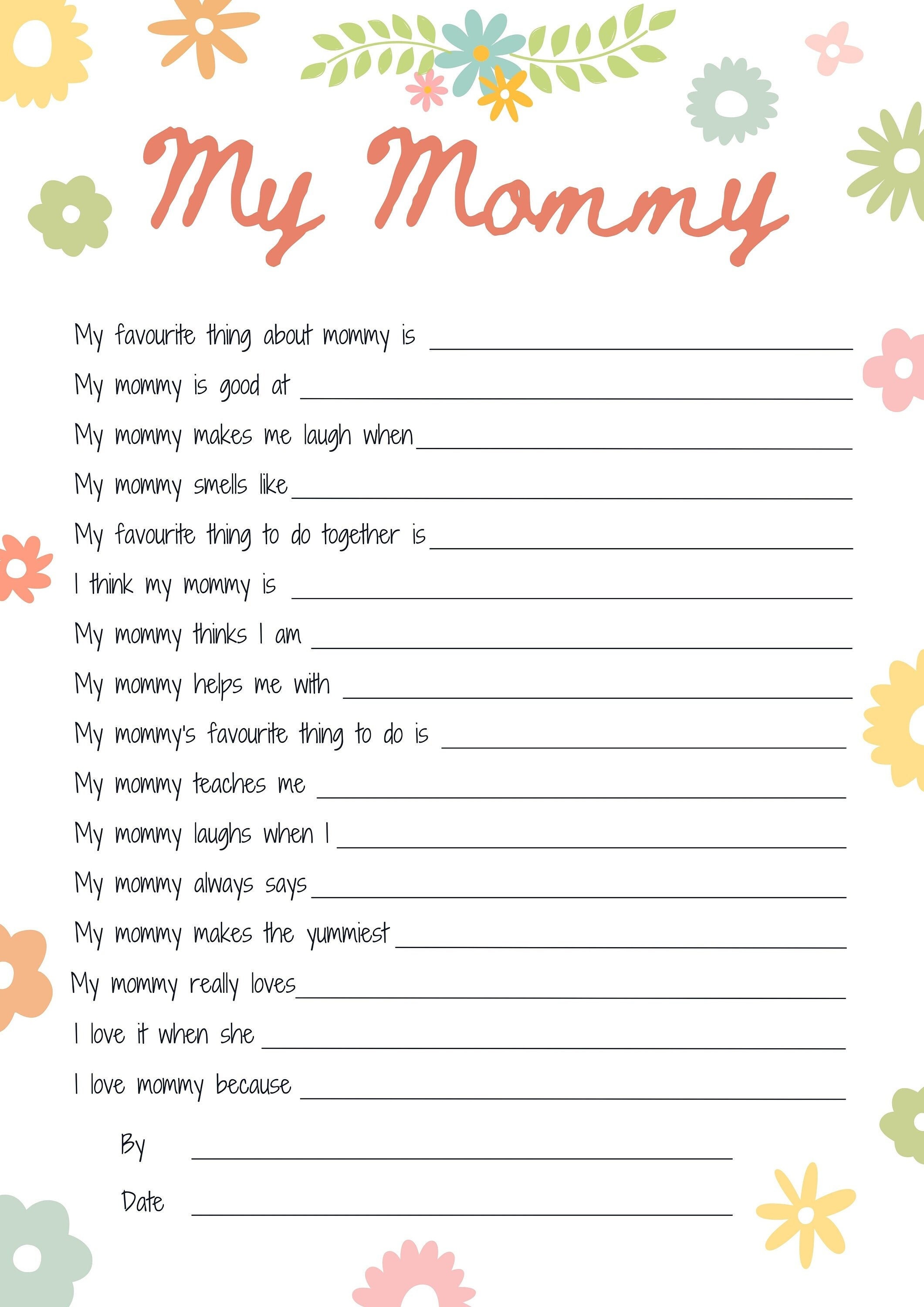 Printable Mothers Day Activity~ About My Mother~ Idea for Mothers Day ...