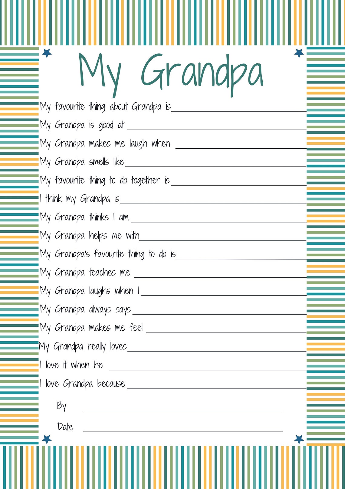 Printable Fathers Day Activity~ About My Grandpa~ Idea for Fathers Day ...