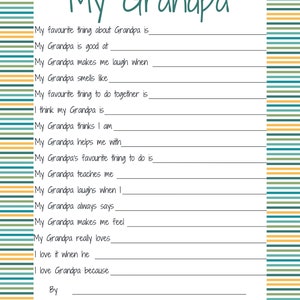 Printable Fathers Day Activity~ About My Grandpa~ Idea for Fathers Day ...