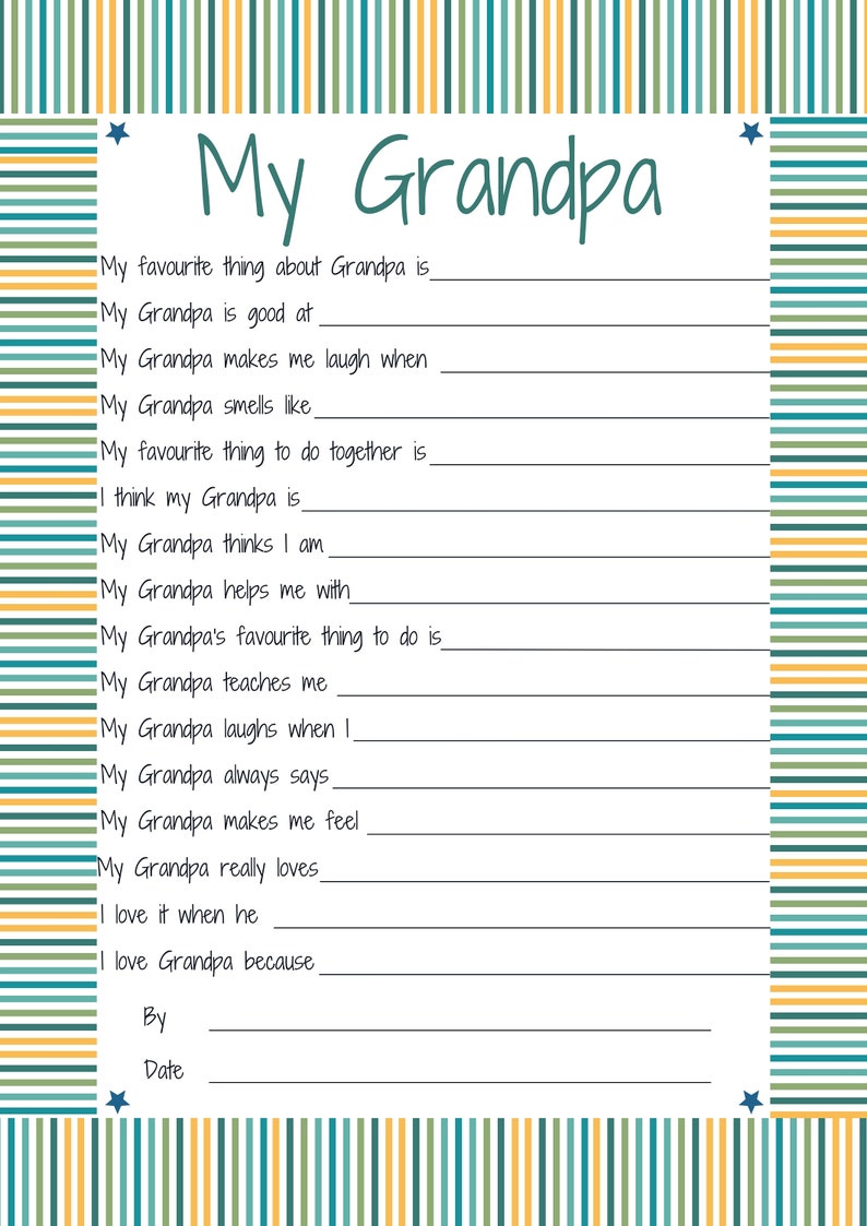 Printable Fathers Day Activity~ About My Grandpa~ Idea for Fathers Day ...