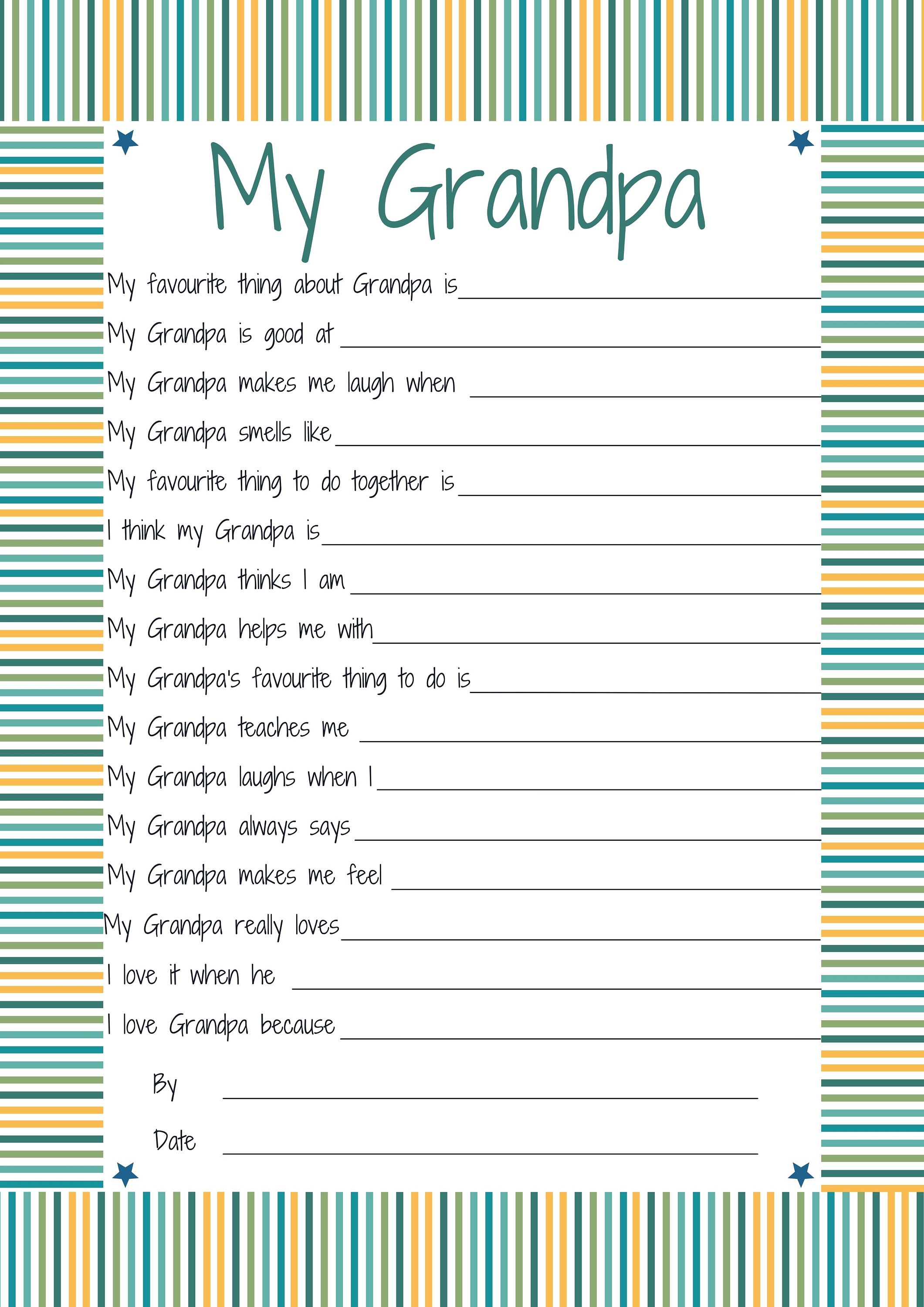 Printable Fathers Day Activity~ About My Grandpa~ Idea for Fathers Day ...