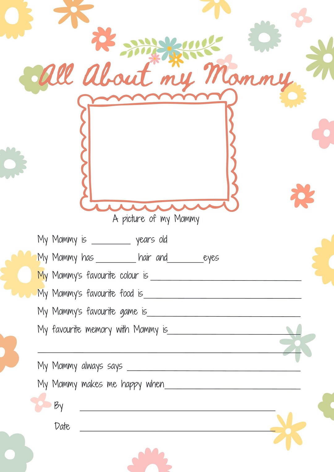 All About My Mommy Printable Mothers Day Gift Idea. Reasons I Love My ...