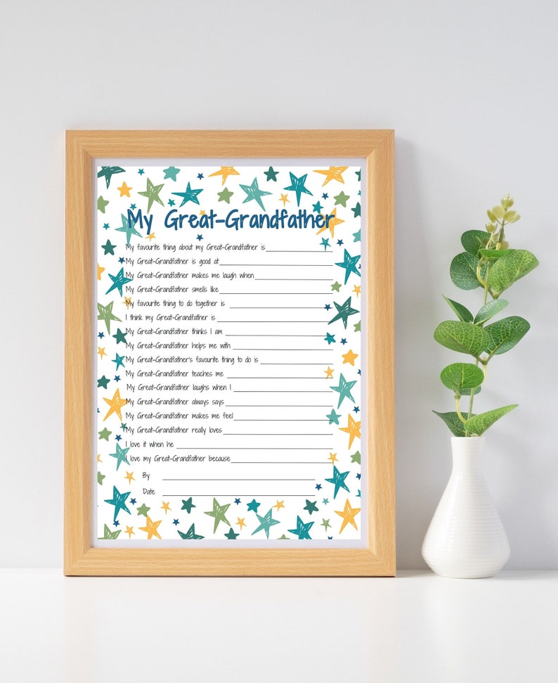 All About My Great-grandfather Printable Fathers Day Gift Idea. Reasons ...