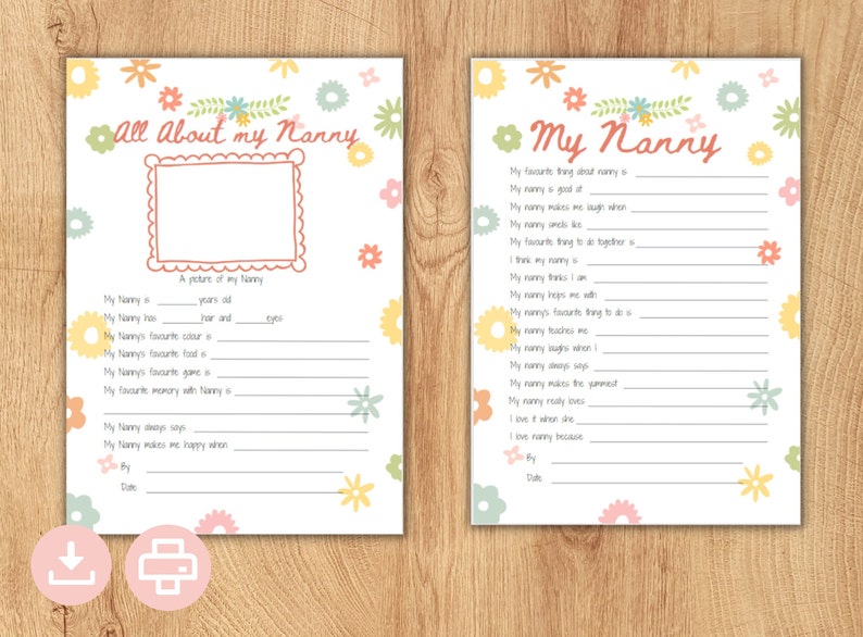 All About My Nanny Printable Gift Idea ~ Mothers Day Activity Bundle ...