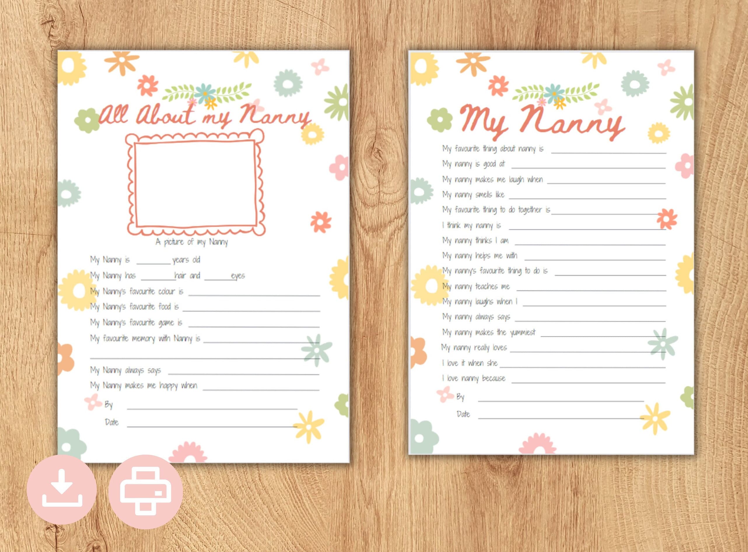 All About My Nanny Printable Gift Idea ~ Mothers Day Activity Bundle ...